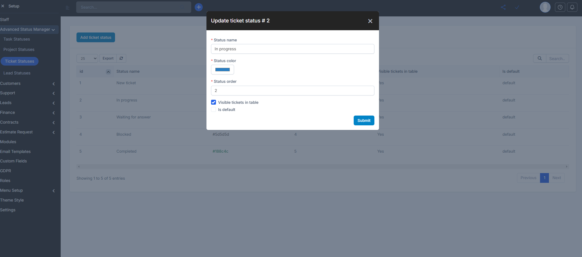 Advanced Status Manager for Perfex CRM by UnlimitechDev | CodeCanyon